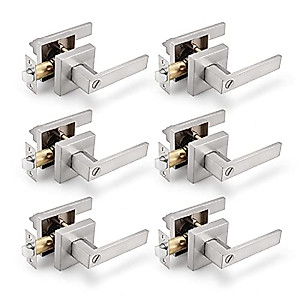 Gobrico Pack of 6 Square Door Handles Levers, Bedroom and Bathroom Privacy Locks Satin Nickel Finished, Keyless Interior Door Locksets Door Knobs