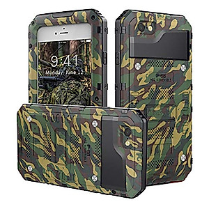 Beasyjoy iPhone SE 2022/2020 iPhone 7 iPhone 8 Case Waterproof, Metal Heavy Duty Case with Screen Protector, Full Body Protective Military Grade Shockproof Dropproof Tough Case, Camo