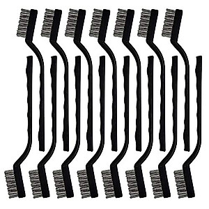 Topbuti 15 Pcs Mini Stainless Steel Wire Brush Set for Cleaning Welding Slag Rust, Wire Bristle Scratch Brush Set, Curved Handle Brushes