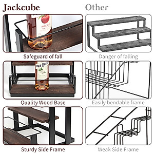 J JACKCUBE DESIGN Coffee Syrup Organizer Rack, Rustic Wood and Metal Wire, 3-Tier 12 Bottles Compartment Display Holder Coffee Station Bar Accessory for Syrup, Wine, Dressing(Black) - MK815A