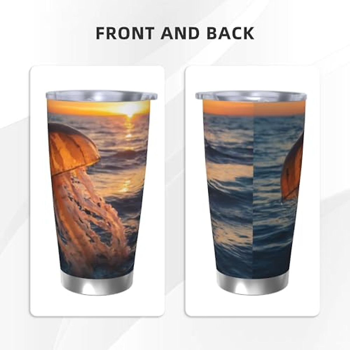 NHJKLWQSZ Jellyfish 20oz Stainless Steel Tumbler With Lid And Straw, Double Wall Vacuum Insulated Coffee Mug Travel Cups Leak-Proof Lid For Hot And Cold Drinks, Metal Straws And Brush