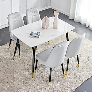 Maotifeys 5 Piece Dining Table Set for 4 Modern Sintered Stone Marble Dining Table Set for 4 People, Oval Faux Marble Kitchen Table and 4 Leather Upholstered Dining Chairs, 50" W x 30" D x 30" H