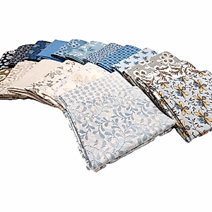 10 Fat Quarters - Edyta Sitar Blue Cocoa Blue Assorted Flowers Florals Botanicals Vines Quality Quilters Cotton Fabric Fat Quarter Bundle (M221.16)