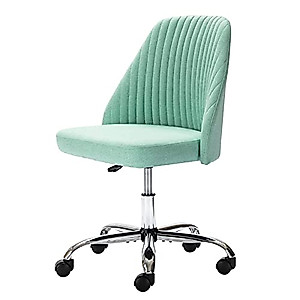 Home Office Desk Chair, Vanity Chair, Modern Adjustable Low Back Rolling Chair, Twill Upholstered Cute Office Chair, Desk Chairs with Wheels for Bedroom, Classroom, Vanity Room (Green)