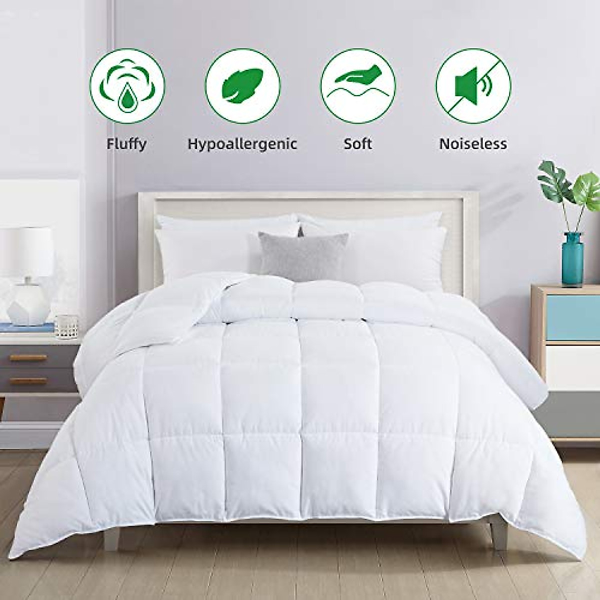 Hombys Oversized Super King Down Alternative Fluffy Comforter, 120 x 98 in, 116 oz Quilted Duvet Insert with Duvet Cover, 8 Corner Tabs (White)