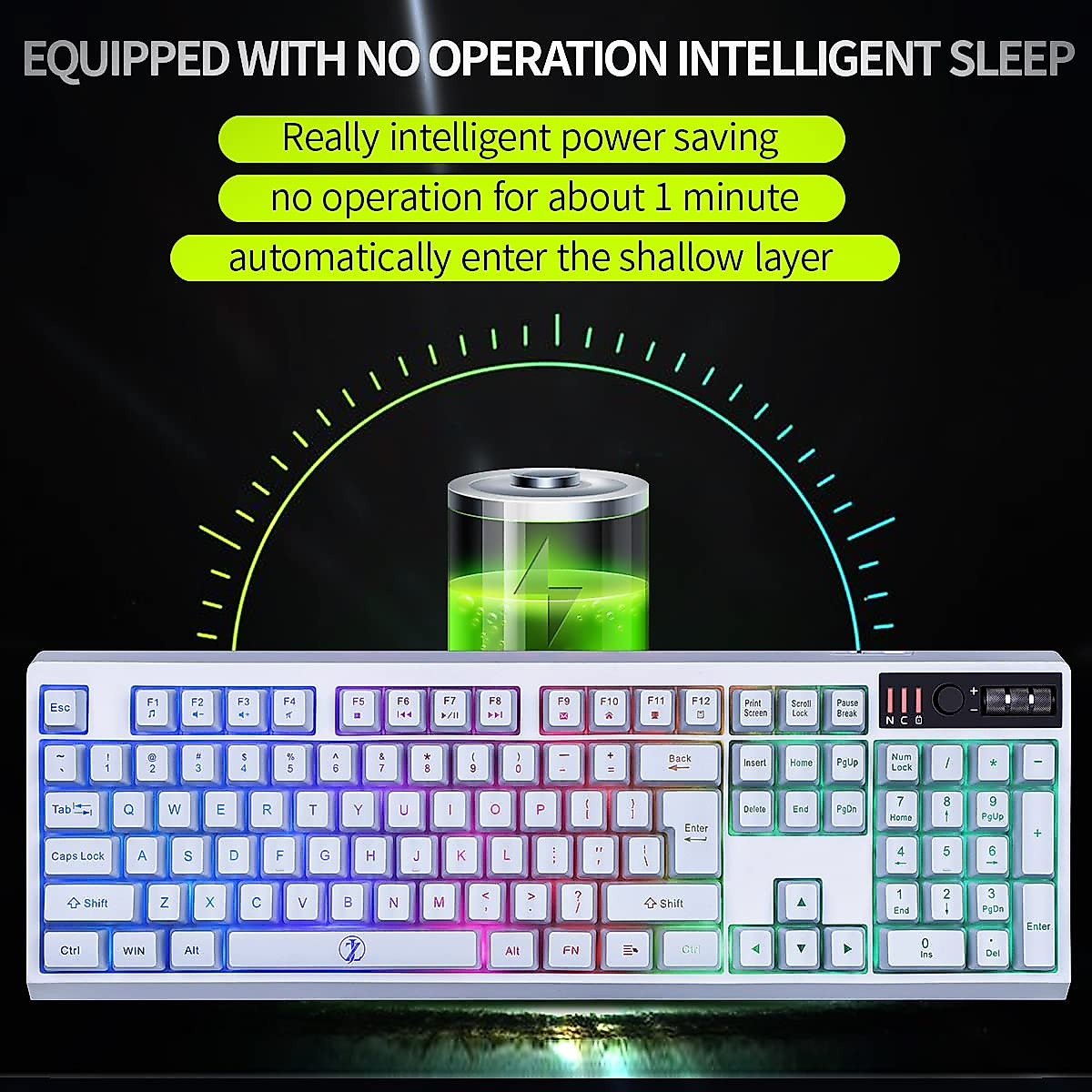Wireless Gaming Keyboard and Mouse Combo, 104 Keys Standard US Layout RGB Backlit Rechargeable Mechanical Feel Waterproof Mute Mouse for Gamers(White)
