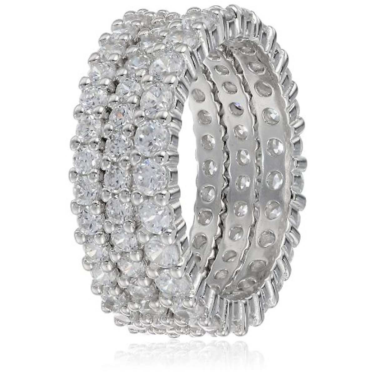 Amazon Essentials Sterling Silver Cubic Zirconia All-Around Band Stacking Ring Set (Set of 3), Size 6.5 (previously Amazon Collection)