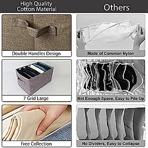 Wardrobe Clothes Organizer for Folded Clothes, Upgrade Closet Organizers With 7 Grids Clothes Folding Storage with Handle Cotton Fabric Closet Storage 2PC (Gray and Beige Cotton Material) (cotton)