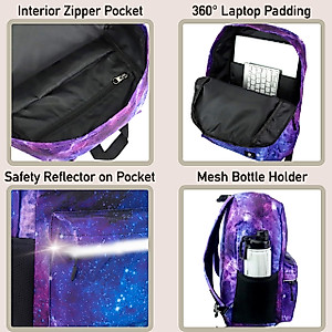 Fenrici Kids' Backpack with Lunch Box Gift Set for Boys and Girls, School Bag with Laptop Compartment and Insulated Lunch Bag, Galaxy Purple