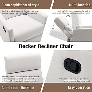 Swivel Recliner Chair, Glider Chair for Nursery, Upholstered Theater Seating, Modern Rocker Recliner Chair, Swivel Single Sofa Reclining Lounge Chair, Beige