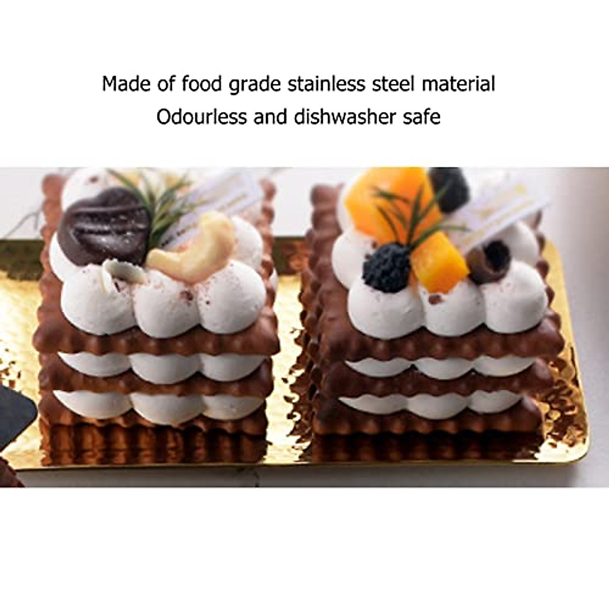 Serving Platter, Elegant Pastry Serving Tray Hammered Dishwasher Safe for Restaurant (Gold)