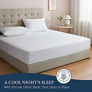 LANE LINEN Fitted Sheet Full Size, 100% Organic Cotton, 3-Piece Set (1 Fitted Sheet, 2 Pillowcases) Percale Weave, Bed Fitted Sheets, Breathable, Fits Mattress Upto 15" Deep - White (No Flat Sheet)