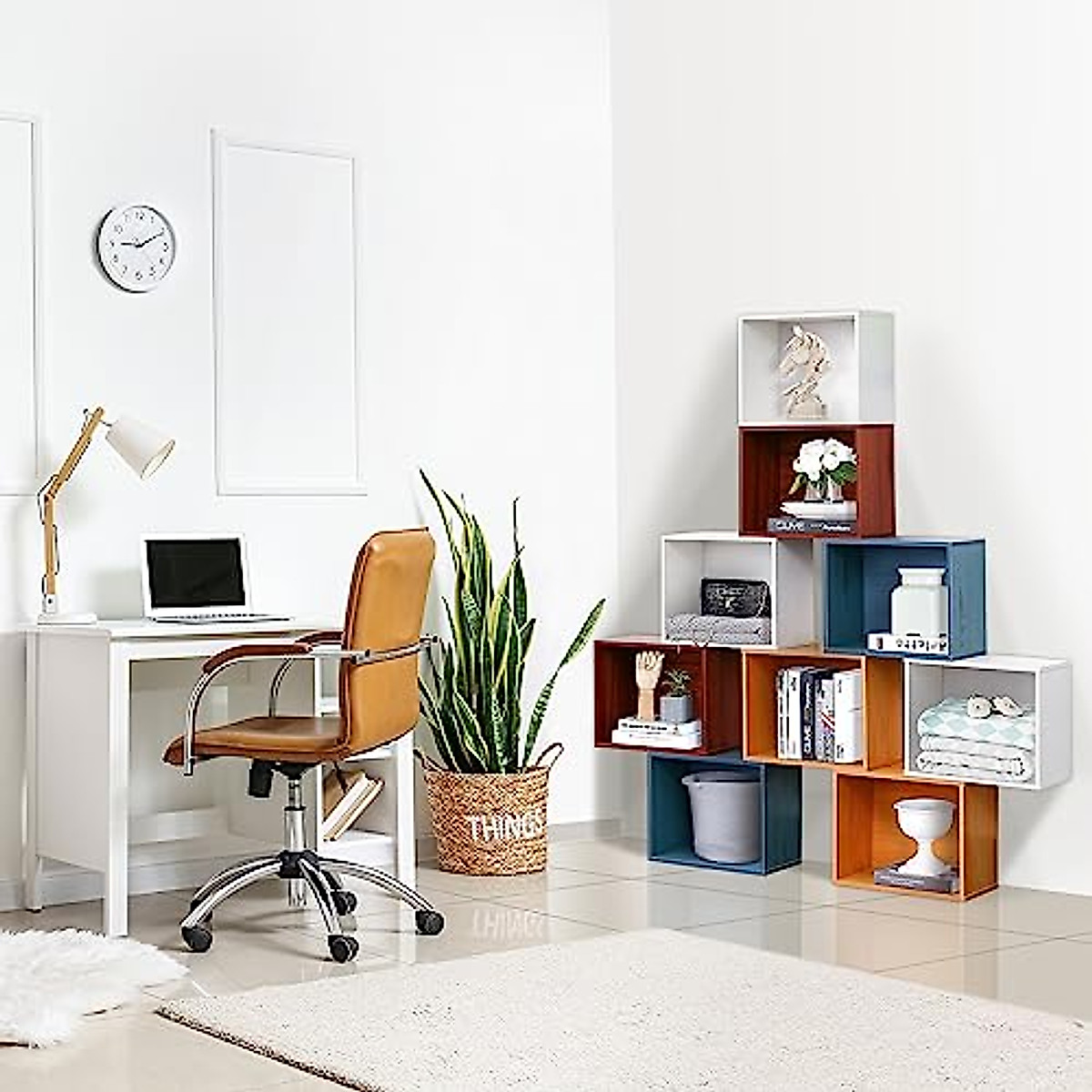 YGYQZ Wooden DIY Open Shelf Bookcase - 9 Pcs Floor Standing Display Cabinet Rack (9, 3 Colors)