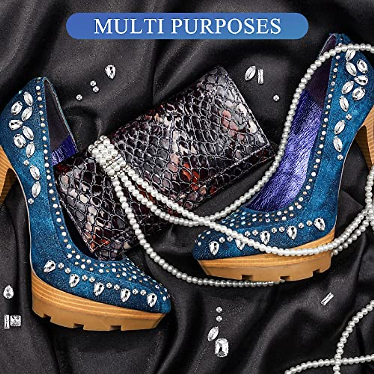 240 Pieces Large Sew on Rhinestones Clear Glass Crystal Gems Diamond Stone Metal Back Prong Setting Crafts Mix Shapes Claw for Jewelry, Clothes, Shoes, Costume (Clear White)