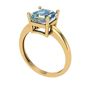 Clara Pucci 1.95 ct Asscher Cut Solitaire Blue Moissanite Wedding Bridal Designer art deco Anniversary Ring 14k Yellow Gold SZ 3.5
