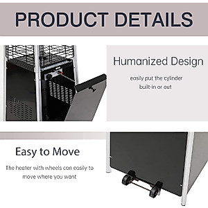SOLAURA Outdoor Patio Propane Heater, Pyramid Flame Patio Tall Standing Propane Heater w/Wheels, 41000 BTU, Black