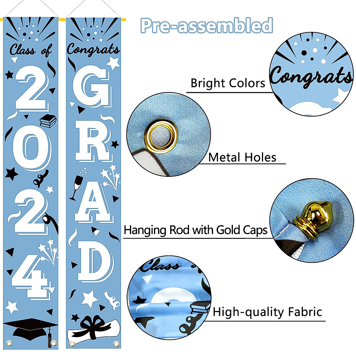 Graduation Porch Banner Class Sign Light Blue Congrats Grad Hanging Flags High School College University Party Decoration For Front Door Outdoor Light Blue