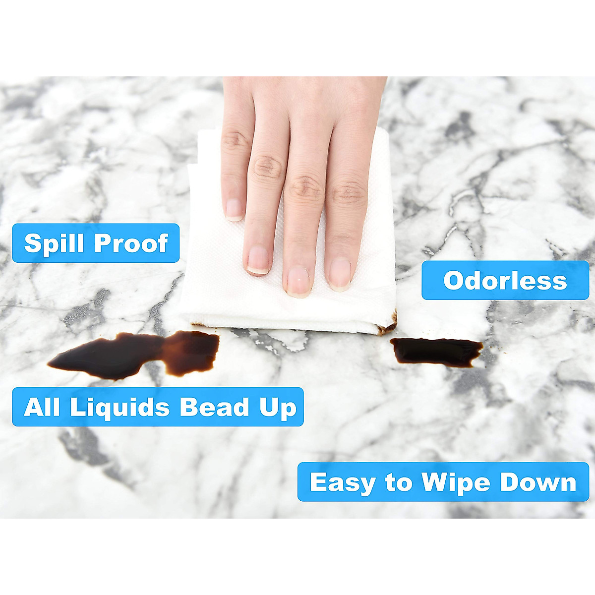 Rally Home Goods Indoor Outdoor Patio Round Fitted Vinyl Tablecloth, Flannel Backing, Elastic Edge, Waterproof Wipeable Plastic Cover, White Marble Pattern for 10-Seat Table of 57-72’’ Diameter