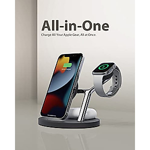 Wireless Charging Station,ZECHIN 3 in 1 Wireless Charger for iPhone 14/13/12/11/Pro/Max/XS/XR/X/8/Plus, Fast Wireless Charging Stand Dock for Apple Watch Series & Airpods(Black)