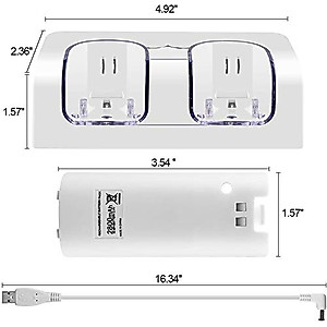 Wii Charging Station, Dual Charger Dock with Two Rechargeable 2800mAH Batteries for Wii Remote Controller(White)