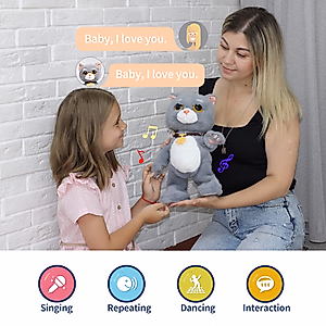 gebra Baby Toys 12 18 Months Singing Dancing Talking Cat Toddler Toys Interactive Cat Plush Early Learning Educational Musical Toy Gift for Boys and Girls Age 1 2 3 4 5, 14"