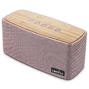 comiso Bluetooth Speakers, 20W Loud Wood Home Audio Outdoor Portable Wireless Speaker, Subwoofer Tweeters for Super Bass Stereo Sound Bluetooth 5.0 Handsfree 24H Playtime (Pink)