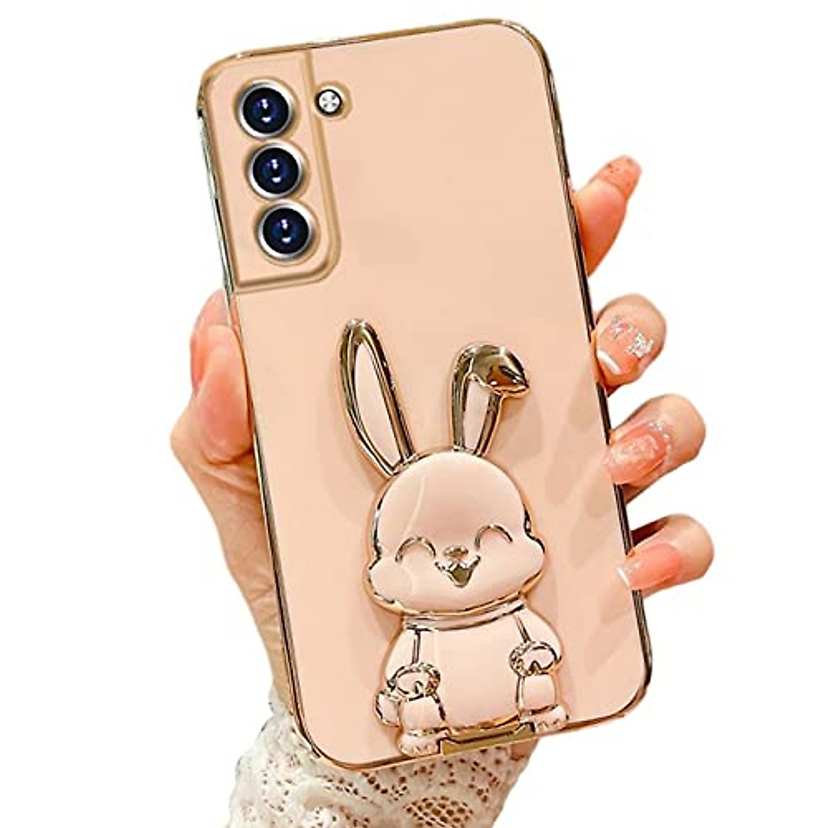 for Samsung Galaxy A14 5G Case,3D Cute Kawaii Hidden Rabbit Bunny Kickstand Design with Camera Protection,Luxury Plating Glitter Soft Silicone Girly Phone Case for Samsung A14 for Women Girls Pink