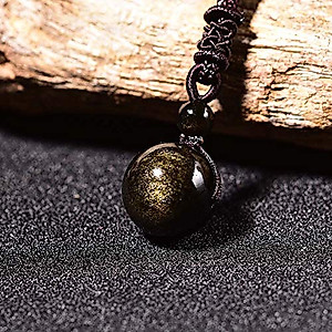 Sinymilk Natural Gold Obsidian Onyx Pendant Rainbow Eyes Beads Lucky Blessing Necklace (20mm)