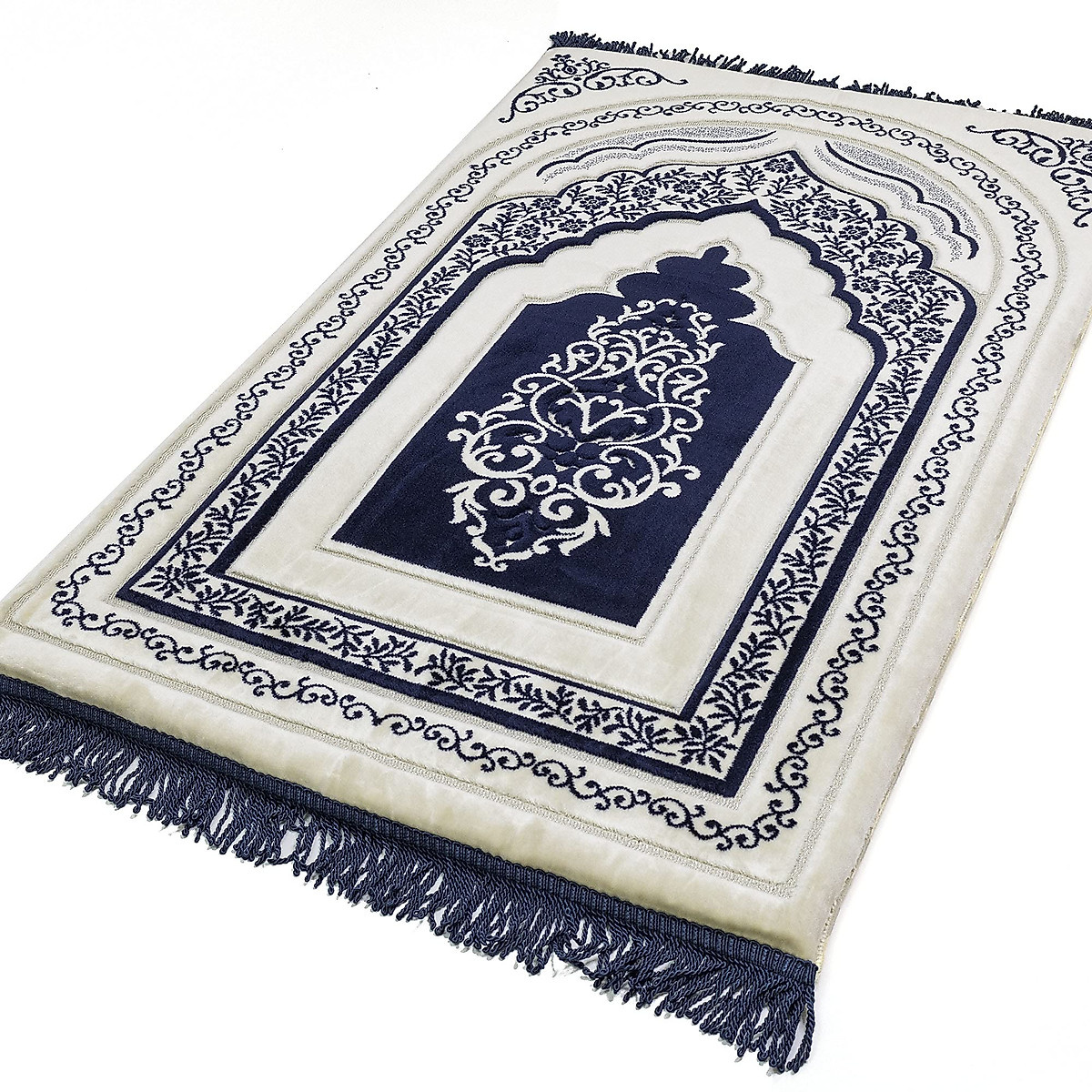 Modefa Luxury Foam Prayer Rug | Padded Cushion Janamaz Sajjada | One Inch Thick Soft Velvet Islamic Namaz Sajadah Carpet (Blue)