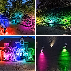 T-SUN Solar Spotlights, Color Changing 7 LED Waterproof Solar Garden Lights, Auto ON/OFF Adjustable Landscape Spot Lights, 2-IN-1 Solar Wall lights for Patio, Yard, Garden, Driveway, Pool Area(2 Pack)