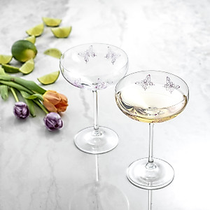 JoyJolt Meadow Butterfly Martini Glasses – 14oz Premium Crystal Martini Glasses Set of 2 – Exquisite Pink Butterfly Printing – Tall Manhattan Glasses for Cocktails, Martini, Drinks – Made in Europe
