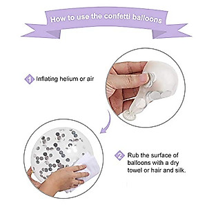 Purple White Silver Balloons 50pcs, 12 Inch Silver Confetti Balloons Latex Balloons with Purple Ribbon for Birthday Party Decoration Baby Shower Decorations