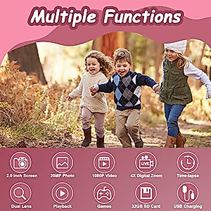 OMOTIYA Kids Camera, 1080P HD Digital Video Camcorder Camera/Upgrade Selfie Camera with Dog Soft Silicone Cover, for Boys/Girls Age 3-12, Birthday Gifts with 32GB TF Card Pink