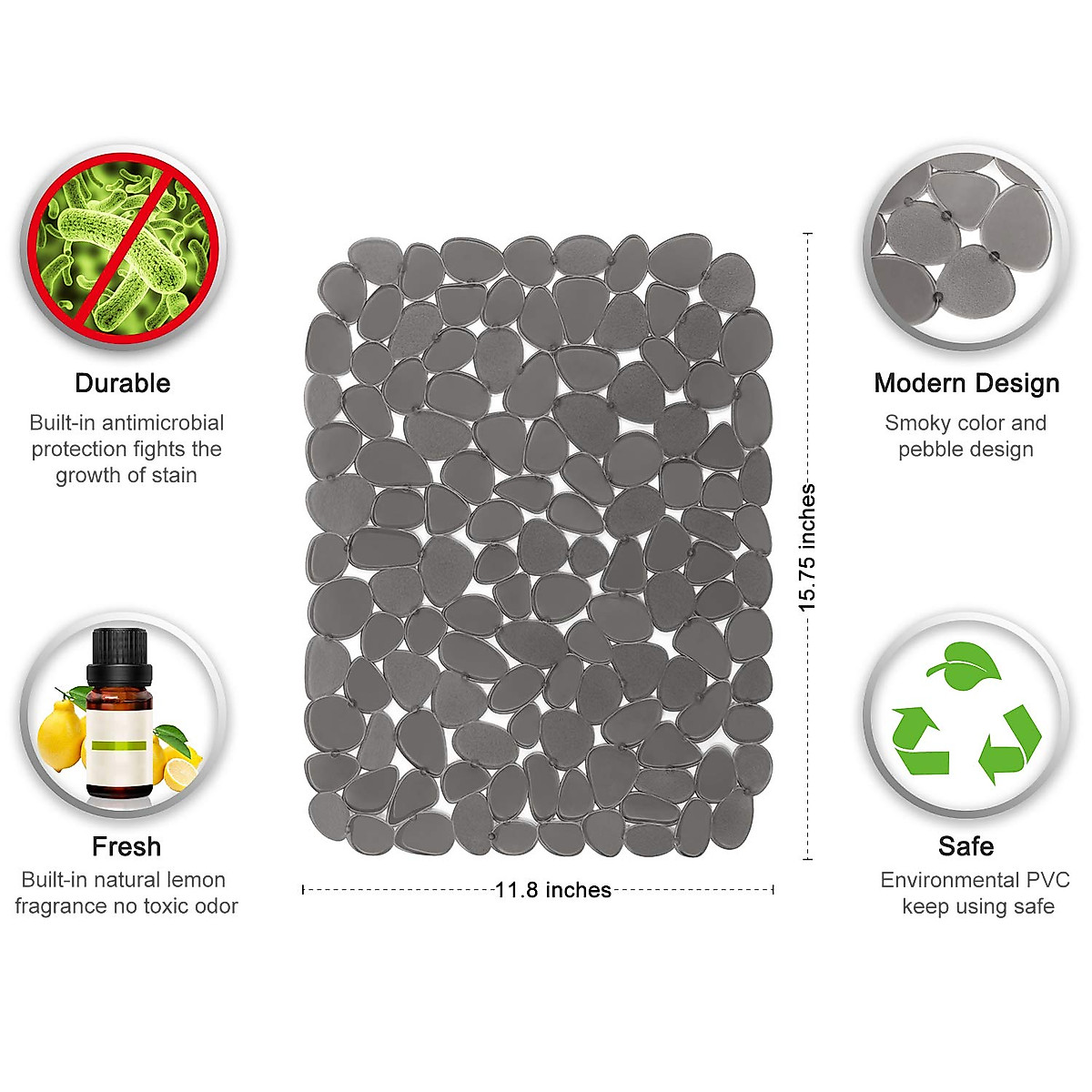 Bligli Pebble Sink Mat for Stainless Steel/Ceramic Sinks, 2 Pack PVC Sink Protectors Mats for Bottom of Kitchen Sink, Dish Drying Mat for Dishes and Glassware, 15.7 x 11.8 inch, Grey