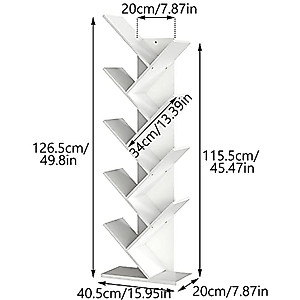 Yusong Tree Bookshelf, 9-Tier Floor Standing Bookcase for Living Room Bedroom, Utility Organizer Shelves for Home Office, White