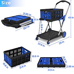 Hand Truck Dolly Foldable, 330LBS Capacity Portable Folding Hand Truck with Retractable&Adjustable Handle, Convertible Hand Cart with 4 Wheels for Heavy Duty, Collapsible Dolly Cart for Moving