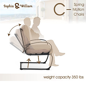 Sophia & William Patio Dining Chairs Set of 2 Outdoor Metal C Spring Motion Chairs Patio Chairs Set with Cushions for Deck Lawn Garden Pool Backyard Weight Capacity 350 LBS, Beige