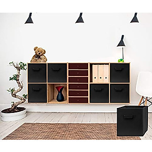 Pomatree 13x13x13 Inch Storage Cubes - 4 Pack - Large and Sturdy Storage Bins | Dual Handles, Foldable | Cube Organizer Bin | Fabric Baskets for Organizing Closet, Clothes and Toys (Black)