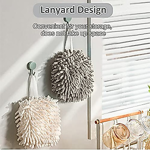 XHMAXE 4 Pack Chenille Hand Towels，7.1 Inch Soft Absorbent Microfiber Towels Ball Gadgets for Home/Kitchen/Bathroom Gadgets/Hanging Towels Quick Dry Cloths(2Each White and Grey)