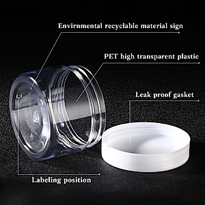 4 Pieces Round Clear Wide-mouth Leak Proof Plastic Container Jars with Lids for Travel Storage Makeup Beauty Products Face Creams Oils Salves Ointments DIY Making or Others (White, 6 Ounce)