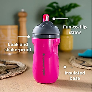 Tommee Tippee Insulated Spill-Proof Straw Cup, 12 Months+, 9oz, Toddler Training Sippy Cup, Sporty Carry Handle, Bite Resistant Spout, Pack of 2, Pink and Mint