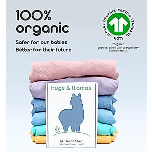 hugs & llamas | 100% Organic Cotton Muslin Fitted Crib Sheet | Premium Baby Crib Sheets for Boys & Girls Crib Fitted Sheet | Organic Crib Sheets Girl & Boy Crib Sheets Neutral | Crib Mattress Sheet