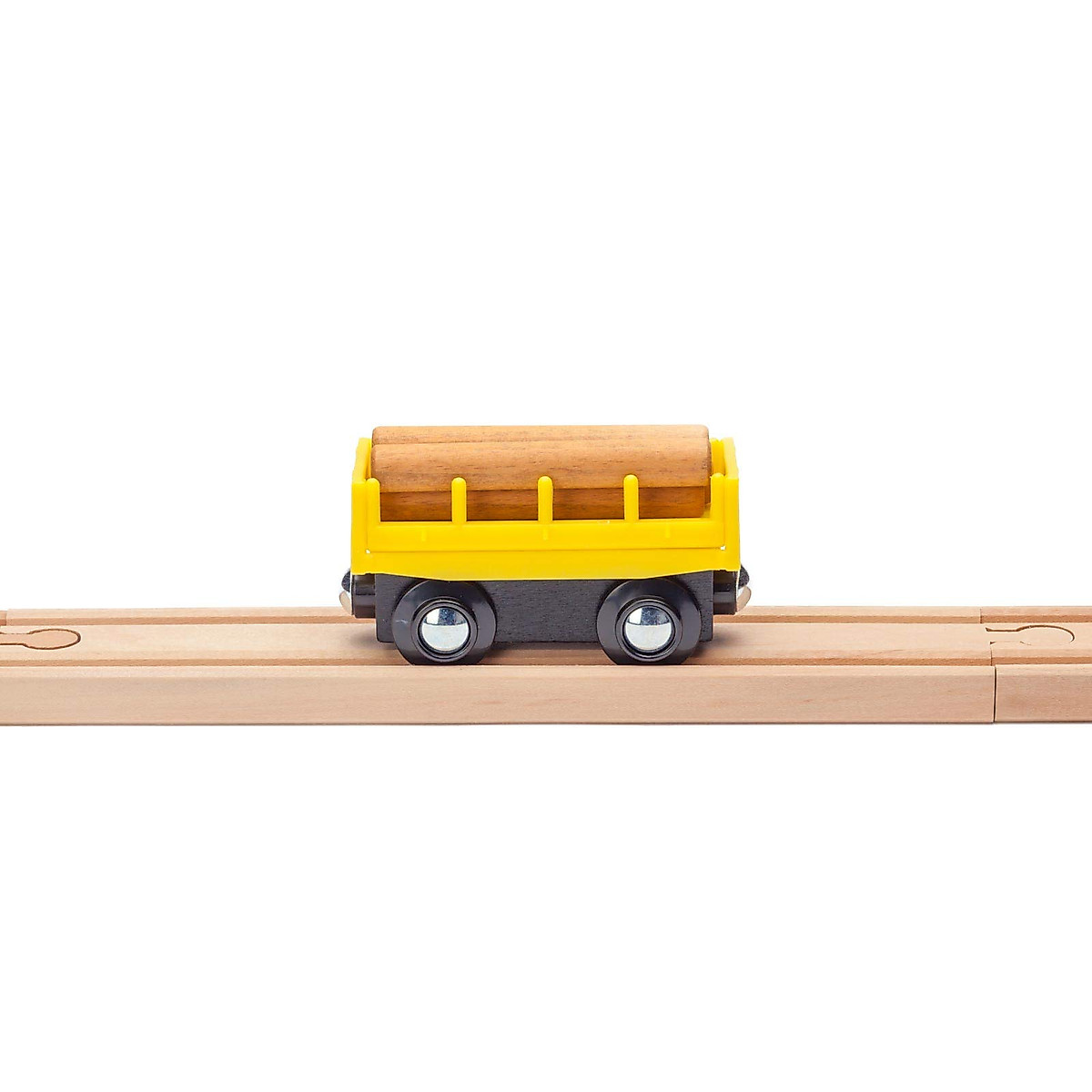 Maxim Enterprise, inc. Log Car for Wooden Railway, 5 Piece Kids Train Set with Magnetic Link and Removable Logs, Compatible with Thomas and Friends, Brio Train Sets & Major Brand Wooden Railway