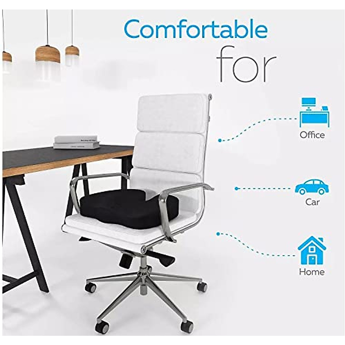Comfort4U Orthopedic Memory Foam Seat Cushion for Car seat - Office Chair - Gaming Chair - Boat seat - Tailbone Cushion - Coccyx Cushion - Sciatica Pillow for Sitting (White, Mesh)