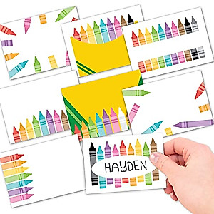 Hadley Designs 56 Crayon Name Tags for Classroom Cubbies - Self Adhesive Sticker Name Tags for Kids, Name Labels for School, Nametags Labels for Classroom Labels for Teachers...