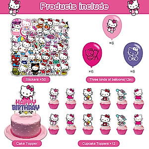 Hello Kitty Party Decorations,Birthday Party Supplies For Hello Kitty Party Supplies Includes Banner - Cake Topper - 12 Cupcake Toppers - 18 Balloons - 2 Hello Kitty Foils Ballons and 50 Kitty