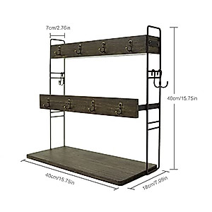 Wood Coffee Mug Rack Holder Stand with Metal Frame and Wooden Shelf for Coffee, Countertop 2 Tier Tea Cups Display Organizer for Home & Kitchen
