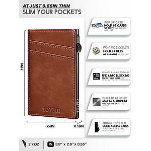 TOYFID Minimalist Wallet for Men,Slim Wallet for Men,Pop Up Wallet, Slim Card Holder RFID Blocking, Leather Wallets with Money Pocket,Minimalist Card Case Up to 11 Credit Cards (Brown)