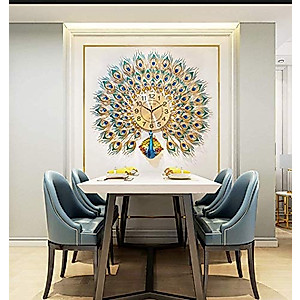 Wall Clock Peacock Wall Clock European Peacock Home Decor Wall Clock Living Room Silent Wall Clock,80CM