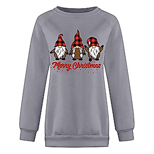 bargains Christmas T Shirts for Women Long Sleeve Cute Print Graphic Xmas Sweatshirts Crewneck Pullover Tops Ugly Sweater T Shirt Grey
